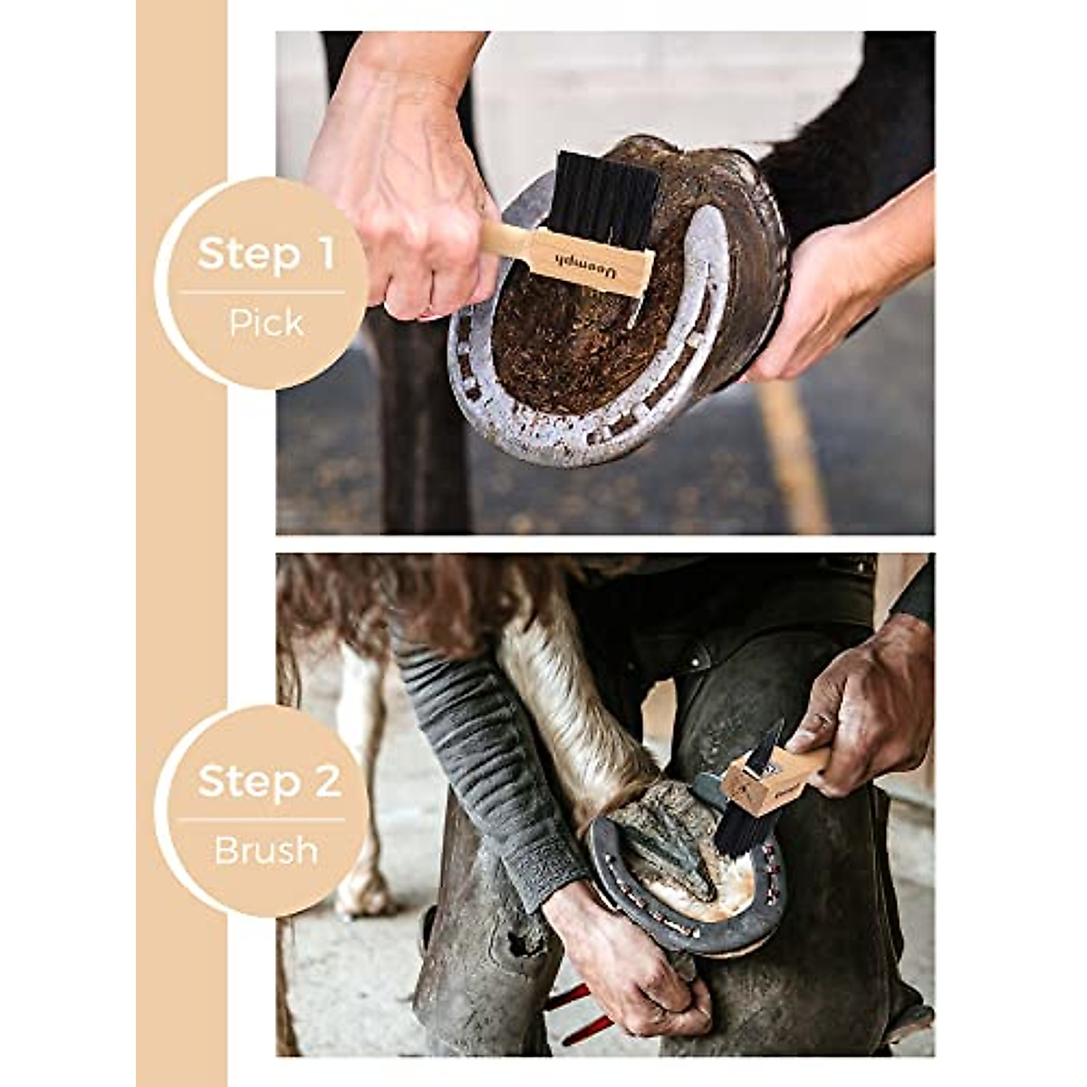 Ueemph Hoof Picks for Horses,Wooden Handle Hoof Pick with Brush，Sturdy and Durable，Excellent Texture， (1 Pieces)
