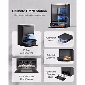 ECOVACS DEEBOT X2 Omni Robot Vacuum and Mop, 8000Pa Suction, 15mm Lift, Omni Station with Hot Water Mop Washing, Self-Emptying, Hot Air Drying, Auto-Refill, Obstacle Avoidance,Black