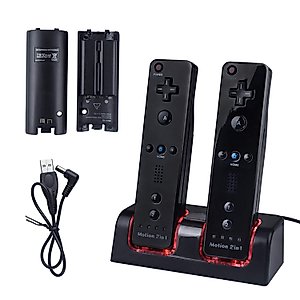 Dual Charger Dock for Wii Remote, TechKen Remote Control Charger Docking Station with 2 Rechargeable Batteries Comaptible with Nintendo Wii Rometo Control