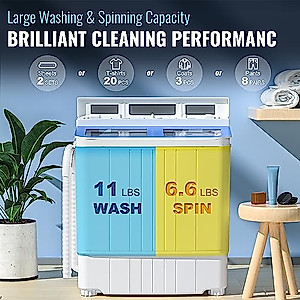 INTERGREAT Portable Washing Machine with Twin Tub, 17.6 Lbs Portable Washer and Dryer Combo, Mini Washing Machine for Camping, Dorms, College Apartments, RV, Rooms (Blue)