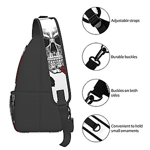 Lunepon Rose And Skull Sling Backpack Crossbody Shoulder Bags For Women Men, Sling Bag Travel Hiking Chest Bag Daypack Unisex