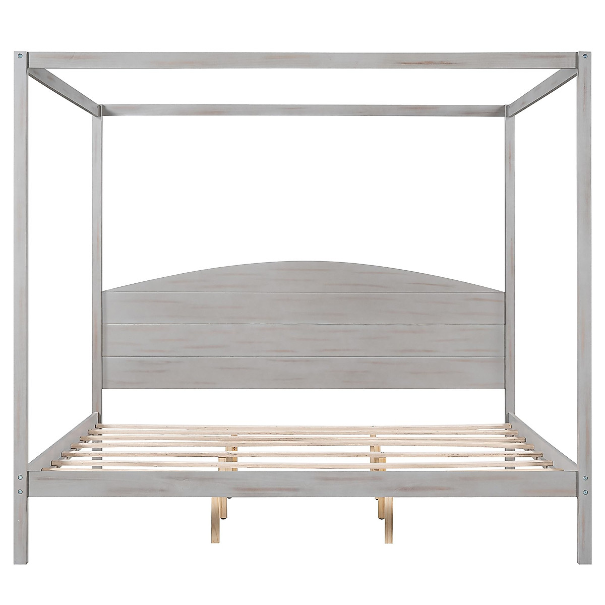 King Size Canopy Bed with Headboard and Slat Support,Wooden King Platform Bed Frame with Slat Support, King Size Bed Frame for Kids Teens Adults, No Box Spring Needed (Grey Wash)