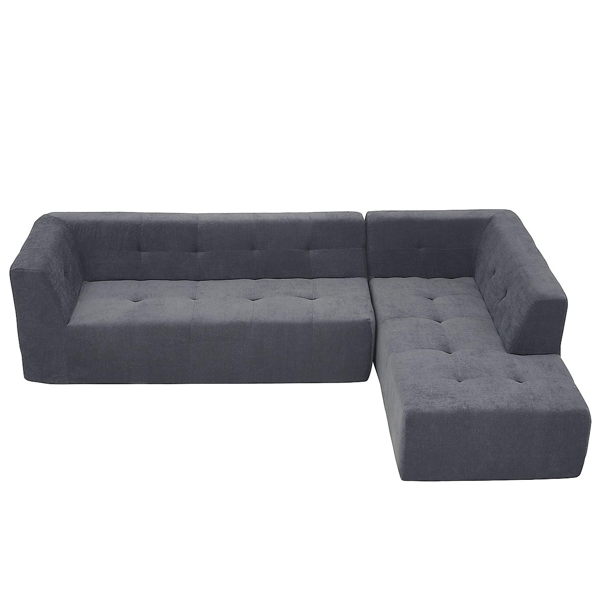 GoDoco L-Shape Modular High Density Foam Sponge Floor Sofa Couch, Upholstered Cloud Couch with Recliner、 Sectional Corner Sofa with Flexible Combinations (Dark Grey+Chenille, Style A)