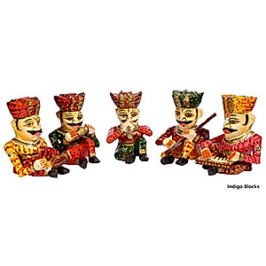 Garden Of Arts Wooden Sitting Musician 4 inch Bawla Set of 5 Handmade Handicraft for Home Decor Gift Item