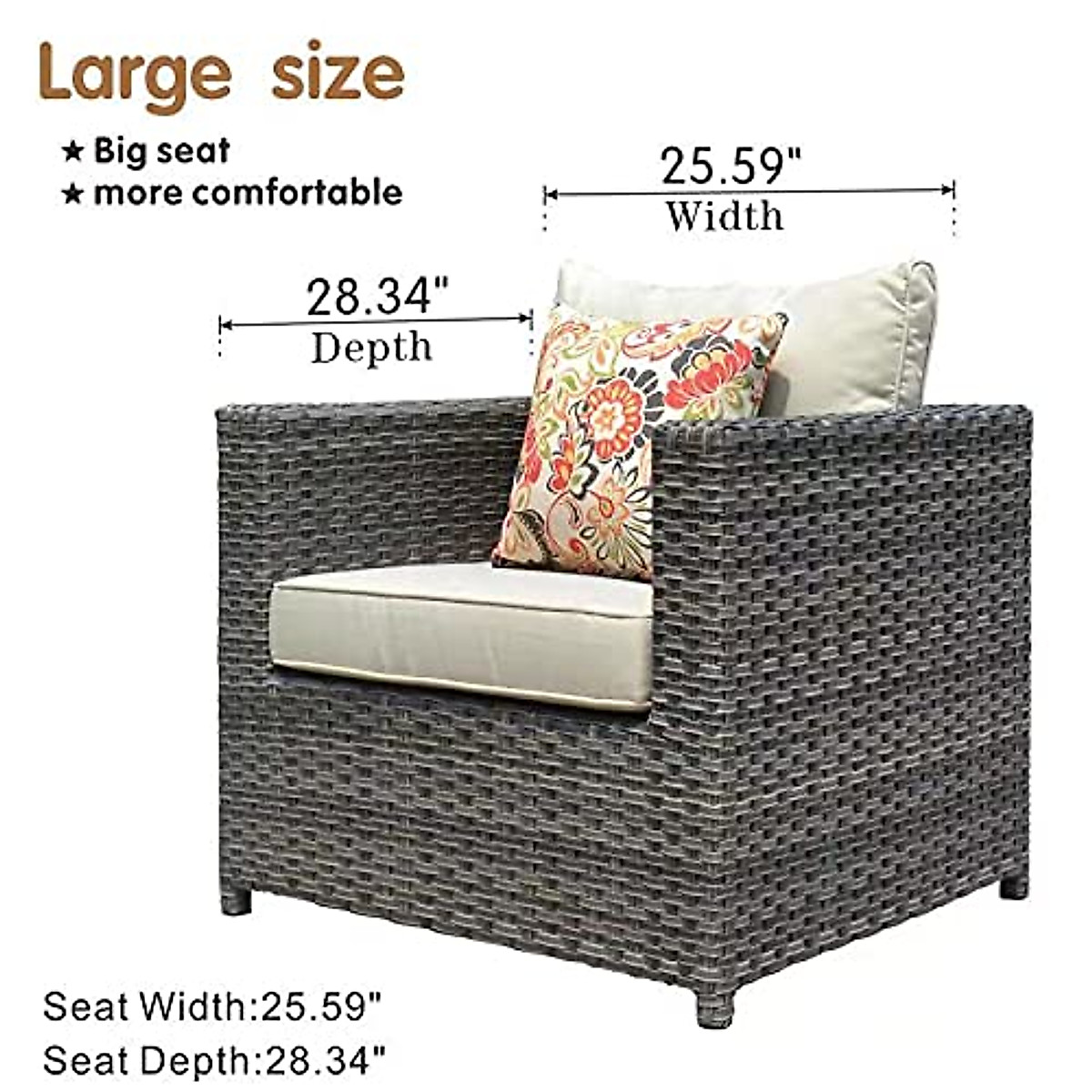 XIZZI Patio Furniture Set, No Assembly 9 PCS Big Size Outdoor Sectional Sofa All Weather PE Rattan Wicker Outdoor Furniture with 2 Pillows,Grey Wicker Beige Cushion