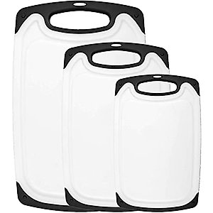 HOMWE Cutting Boards for Kitchen - Chopping Board 3-Pack w/Different Sizes and Non Slip Handles - Reversible, Large Cutting Board Set - Unique Gifts for Cooks Who Have Everything - Black