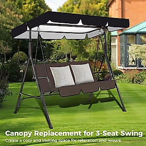 Patio Swing Canopy for 3-Seat Swings,Waterproof & Sunproof Porch Swing Chair Top Cover Replacement for Sunshade, Made of 190T High-Density Polyester, 75 x 52 x 6’’(seat Cover is not Included)