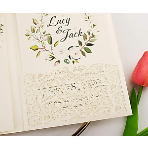 25 sets Vinatge Pearl Ivory Tri Fold Wedding Invitations Cards With Envelopes Inserts for Bridal Shower Birthday 5X7