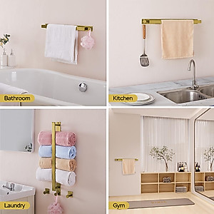Towel Bars 304 Stainless Steel Towel Holder Self Adhesive Towel Rod with 2-Pieces Hook for Kitchen and Bathroom Accessory Kit-No Drilling (Gold, 15.5 INches)