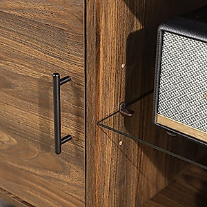 Walker Edison Saxon Mid Century Modern 2 Door Glass Shelf TV Stand for TVs up to 80 Inches, 70 Inch, Dark Walnut