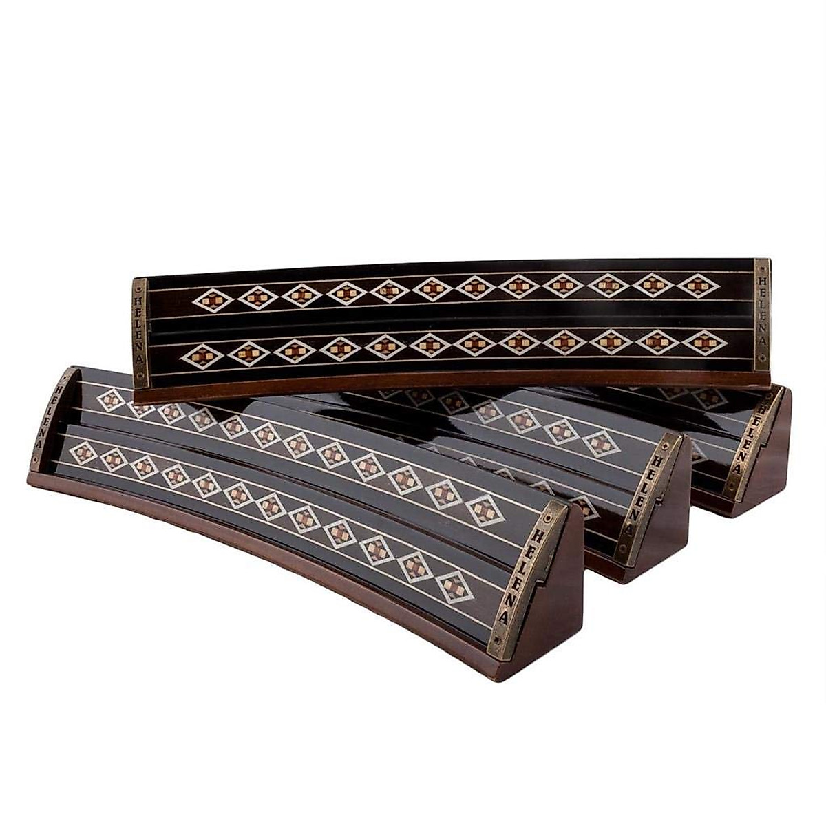 Wooden Mosaic Inlaid Oval Rummy Game Set - Wooden Rummy Cube Black veneered