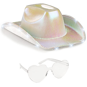 Funcredible Purple Light Up Cowboy Hat and Glasses - Led Cowgirl Hat for Girls - Neon Cowboy Hat - Hannah Costume - Cowgirl Costume Accessories for Women