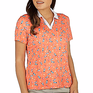 Coral Bay Golf Petite Cocktails Short Sleeve Polo Top Large Petite Coral Multi