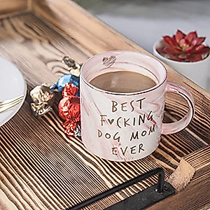 Dog Mom Gifts - Best Dog Mom Ever - Funny Birthday Gift For Dog Lovers Women - Gag Gifts for New Puppy Fur Baby Owners - Fur Mama Presents, Pitpull Pug - Cute Pink Marble Mug, 11.5oz Coffee Cup