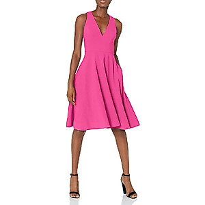 Dress the Population womens Catalina Solid Sleeveless Fit & Flare Midi Dress, Bright Fuchsia, Medium US