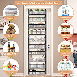 DAOTENGQL Over the Door Organizer Hanging with 10 tiers Mesh Baskets, Stable & Adjustable Pantry Spices Rack for Snacks Baby Essentials Toiletries Toys and Small Clothes, etc, Black, (SA005)