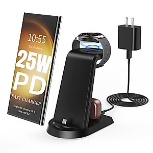 Type C Charging Dock Station for Samsung Galaxy Watch 5/4/3/Active 2/Falcon Watch and All Type C Devices, 25W Fast Charging Station with 4 USB Ports and 1 Type C Port (Black)