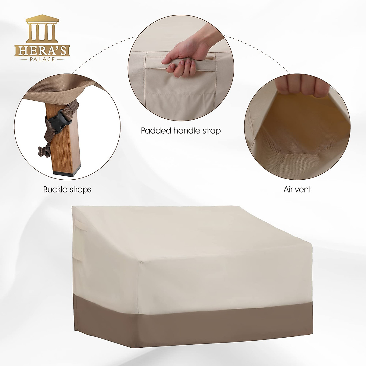 HERA'S PALACE Waterproof Outdoor Bench Cover, 600D Heavy Duty Outdoor Sofa Cover, Windproof & Anti-UV, Patio Furniture Covers for Loveseat, 89 x 34 x 33 inches