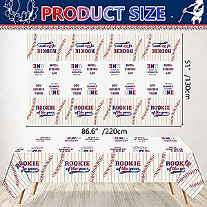 4 Pack Rookie of The Year Tablecloths, 51x87'' Baseball 1st Birthday Plastic Table Covers My Rookie Year Tablecloth for Boys First Baseball Party Decorations, Baseball 1st Birthday Party Supplies