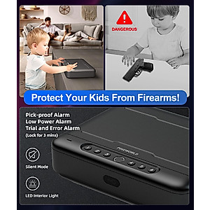 PINEWORLD Biometric Gun Safe, Smart Handgun Safe, 4-Quick Access Pistols Safe With Fingerprint/Key/Passcode/APP For Belongings, Gun Lock Box For Nightstand, Car, Home with Light/Full Voice Prompt