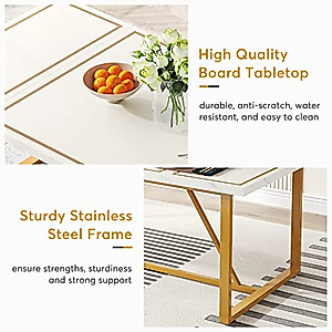 Tribesigns 70.9 Inch Dining Table for 6 to 8, Modern Kitchen Table Dining Room Table, Rectangle White Dinner Table with Gold Meta Base for Kitchen, Living Room