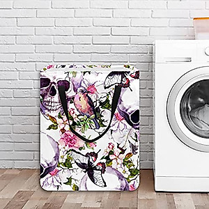 Skull Butterfly Laundry Basket Collapsible Storage bin with Handles for Hamper,Kids Room,Toy Storage