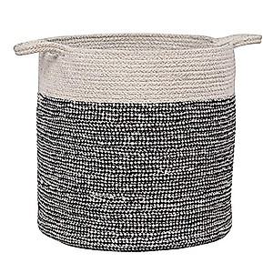 Super Area Rugs Farmhouse Plant Basket/Planter Multi Purpose Open Top Bin with Handles, Cotton Rope Basket, 8-inch, 10-inch and 12-inch Black & White