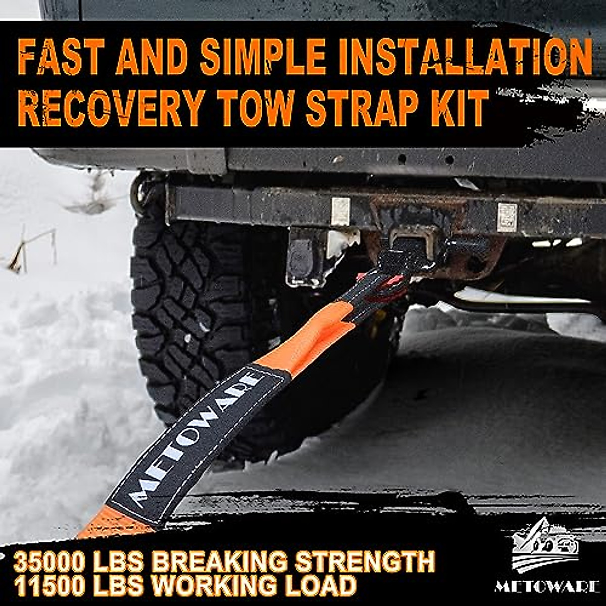 METOWARE Heavy Duty Tow Strap Recovery Kit - 3" x 20ft(35,000lbs) Tree Saver Winch Strap + 3/4" D Ring Shackles(2pcs) + Storage Bag - Truck, SUV, ATV Off Road Towing Strap Kit