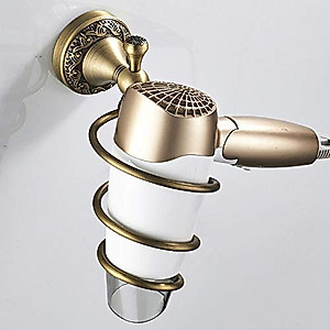 Leyden Antique Brass Hair Dryer Holder,Retro Blow Dryer Holder Hanger Rack Spiral Bathroom Accessories,Hair Care Tools Organizer Wall Mounted