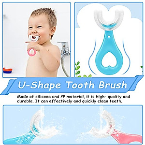 ANOOVV U Shaped Kids Toothbrushes Soft Silicone Brush Head Whole Mouth Toothbrush with Handle 360 ° Oral Teeth Cleaning Design for Toddler Age 2-6, 4 Pack