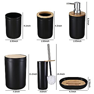 iMucci Bathroom Accessories Set with Trash Can,Toothbrush Holder, Lotion Soap Dispenser, Soap Dish,Tumbler Cup(9Pcs Black Bamboo Cover)