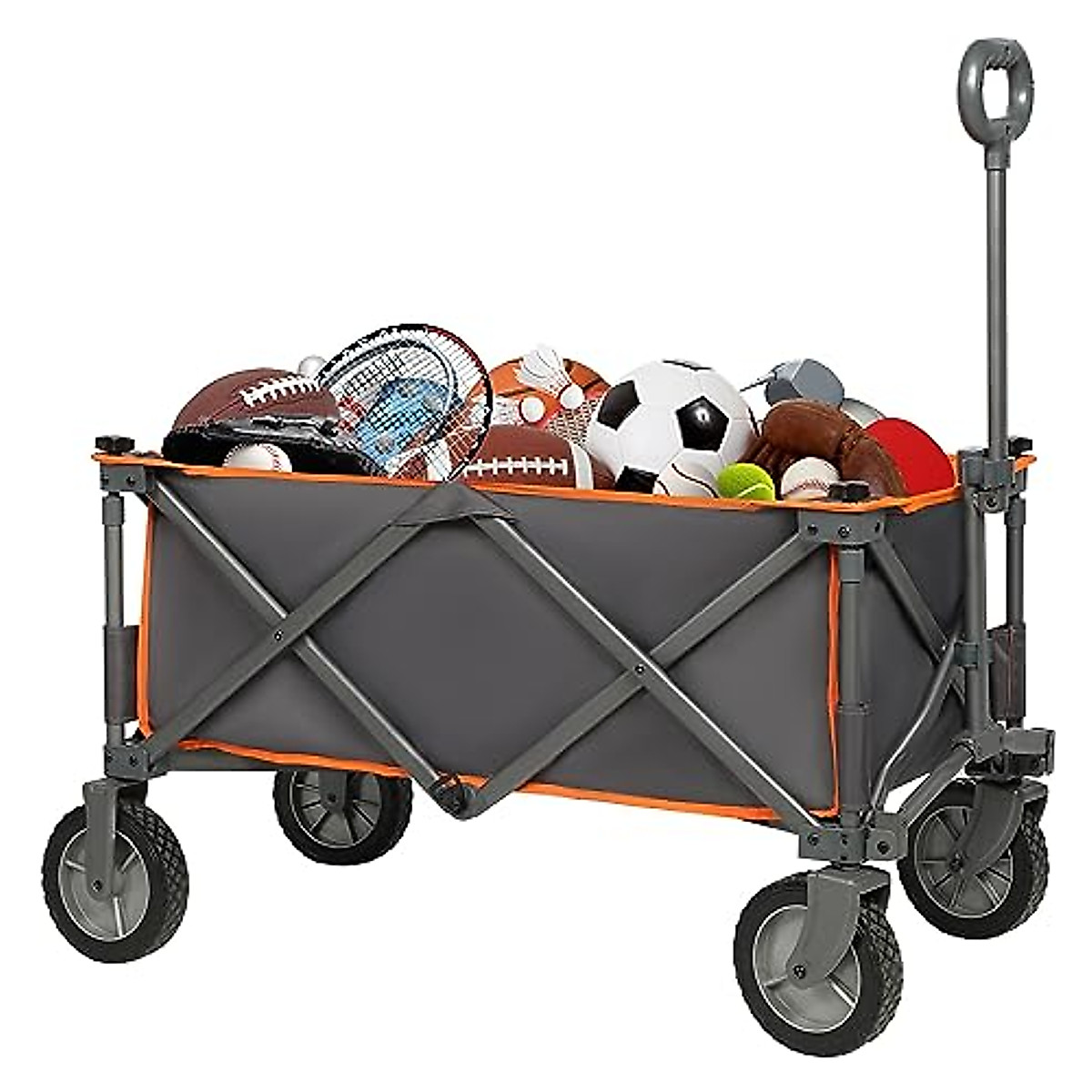 PORTAL Collapsible Folding Wagon Utility Cart Foldable Heavy Duty All Terrain Wagon for Outdoor, Camping, Beach, Garden, Grocery, Orange