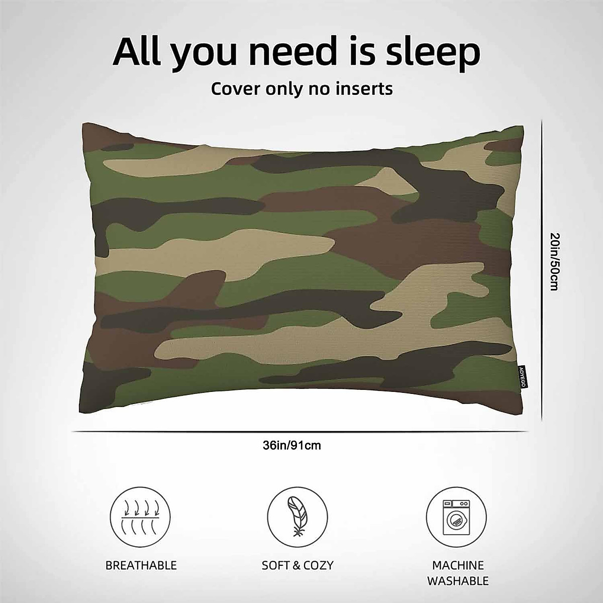 AOYEGO Camouflage Throw Pillow Case Classic Style Camo Pillow Cover Cushion Covers for Couch Sofa Home Farmhouse Decoration King Size 20X36 Inches Green Brown