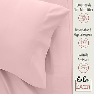 lalaLOOM Twin Bed Sheet Set, Soft Microfiber Hotel Luxury Bedding, Extra Deep Pocket, 3 Piece Sheets and Pillowcase Sets, Breathable Wrinkle, Fade Resistant Easy Care Machine Washable Linen Light Pink