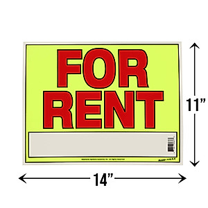 Sunburst Systems 3637 For Rent Sign, 11" x 14" Neon, Weather Resistant