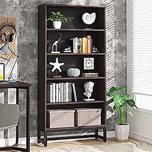 Tribesigns Tall Bookcase and Bookshelf, 70.8” Large Bookcases Organizer with 5-Tier Storage Shelves, Heavy Duty Free-Standing Library Bookshelf Shelving Unit for Living Room, Bedroom (Sandalwood)