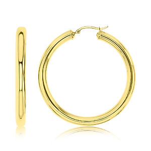 14k Yellow Gold 5mm Solid Polished Round Hoop Earrings for Women | 5mm Thick Classic Round Hoop Earrings | Shiny Polished Earrings for Women, 4x50mm