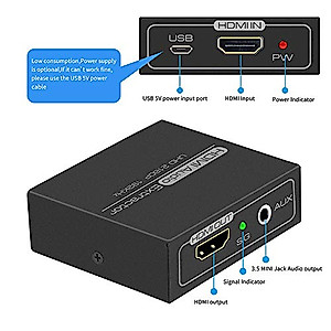 HDMI Audio Extractor,4K HDMI to HDMI with Audio 3.5mm AUX Stereo and L/R RCA Audio Out,HDMI Audio Converter Adapter Splitter Support 4K 1080P 3D Compatable for PS3 Xbox Fire Stick.