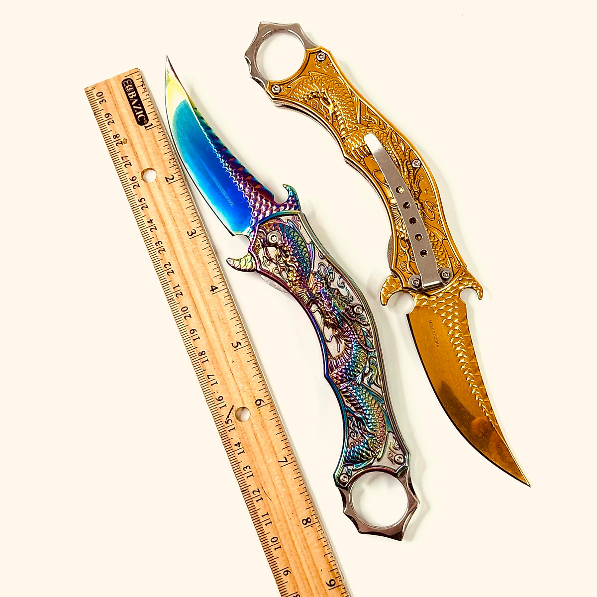 2 pieces Dragon knives gold and rainbow GLX070MIX