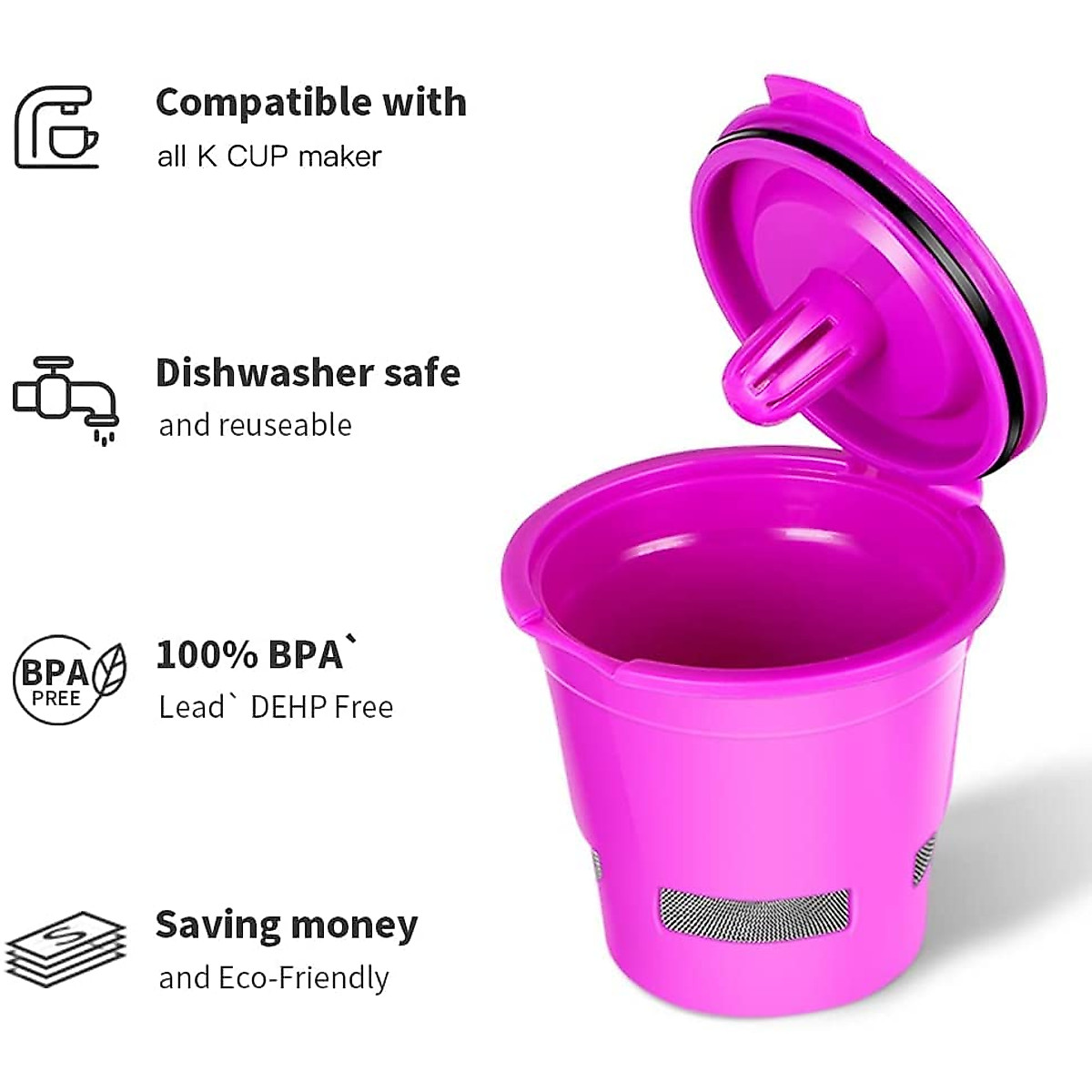 CHULUX Reusable Mesh Coffee Filter Cup 3-Pack Universal Single Serve Refillable Coffee Filters, Black + Purple