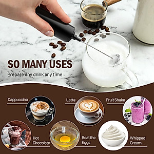 Milk Frother Wand for Coffee, Coffee Foamer Drink Mixer,Handheld Frother Rechargeable Electric Whisk with 5 Heads 2 Speeds for Latte, Cappuccino, Hot Chocolate, Egg(Home and Travel Set Black)
