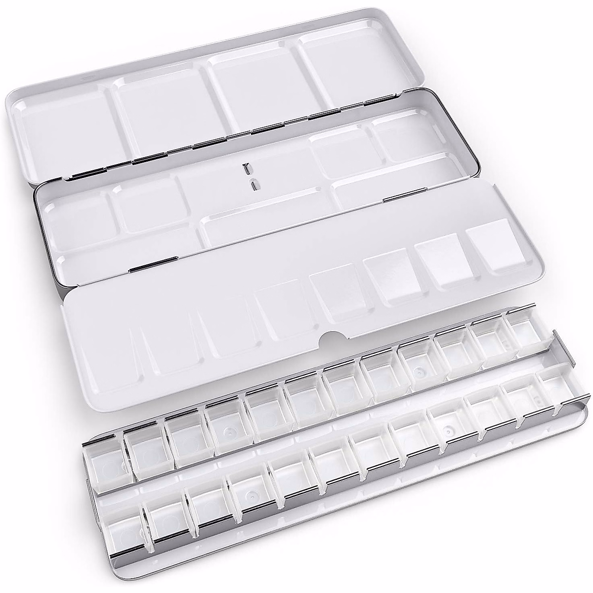ARTEZA Empty Watercolor Palette Tin, 24 Half Pans, Customizable Portable Empty Half Pans for Watercolor Paints