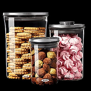 OXO 3 Piece Food Storage POP Glass Container Set - 0.6, 1.5, and 3.3 Quart