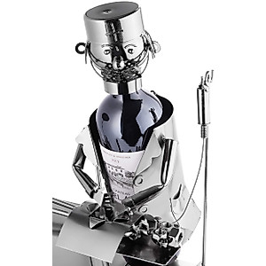 BRUBAKER Wine Bottle Holder 'Surgeon' - Table Top Metal Sculpture - with Greeting Card