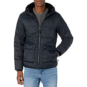 Amazon Essentials Men's Long-Sleeve Water-Resistant Sherpa-Lined Puffer Jacket, Black, Large