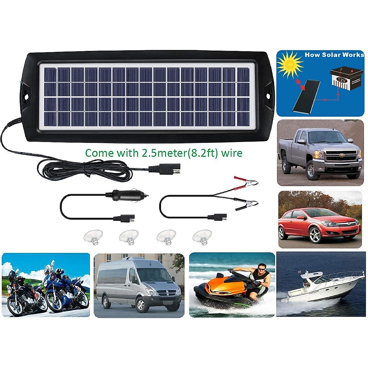 Sunway Solar Car Battery Trickle Charger & Maintainer 12V Solar Panel Power Kit Portable Backup for Car Automotive RV Marine Boat Motorcycle Truck Trailer Tractor Powersports Snowmobile Farm Equipment
