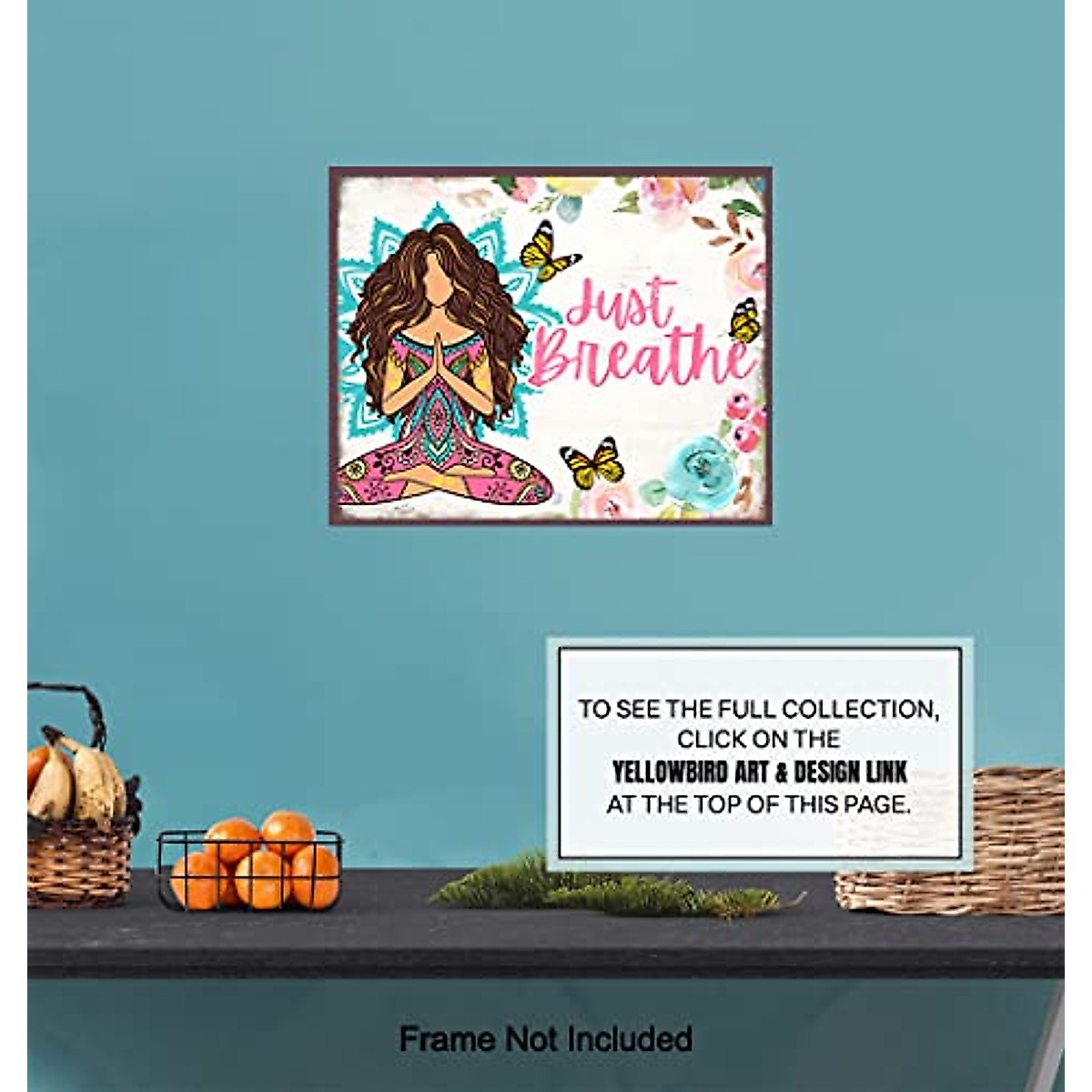 Just Breathe Wall Art - Boho-chic Wall Art for Women - Hippie Zen Wall Art - Positive Spiritual Inspirational New Age Gift - Spa Decor - Shabby chic Namaste Yoga Wall Art Picture Print UNFRAMED 8x10