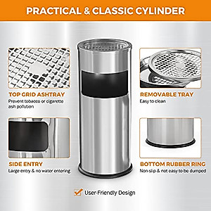 BEAMNOVA Bundle Metallic 15 x 31.5 in + Metallic 9.8 * 2.4 in Trash Can Outdoor Indoor Garbage Enclosure with Lid Inside Barrel Stainless Steel Industrial Waste Container