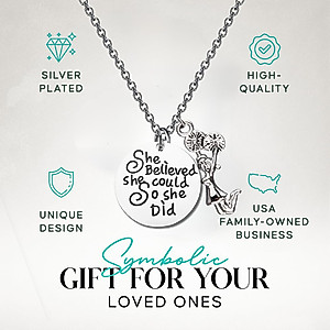 Sportybella Cheer Necklace for Girls - Cheer She Believed She Could So She Did Cheerleading Jewelry, Gift For Cheerleaders, Cheer Necklaces for Cheerleader