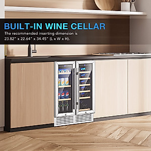 CHEFJOY Beverage and Wine Cooler Refrigerator, Dual Zone 2-in-1 Wine Fridge Cellar w/Independent Temperature Control, LED Lights, 18 Bottles & 57 Cans, Quiet Operation, Freestanding or Built-in